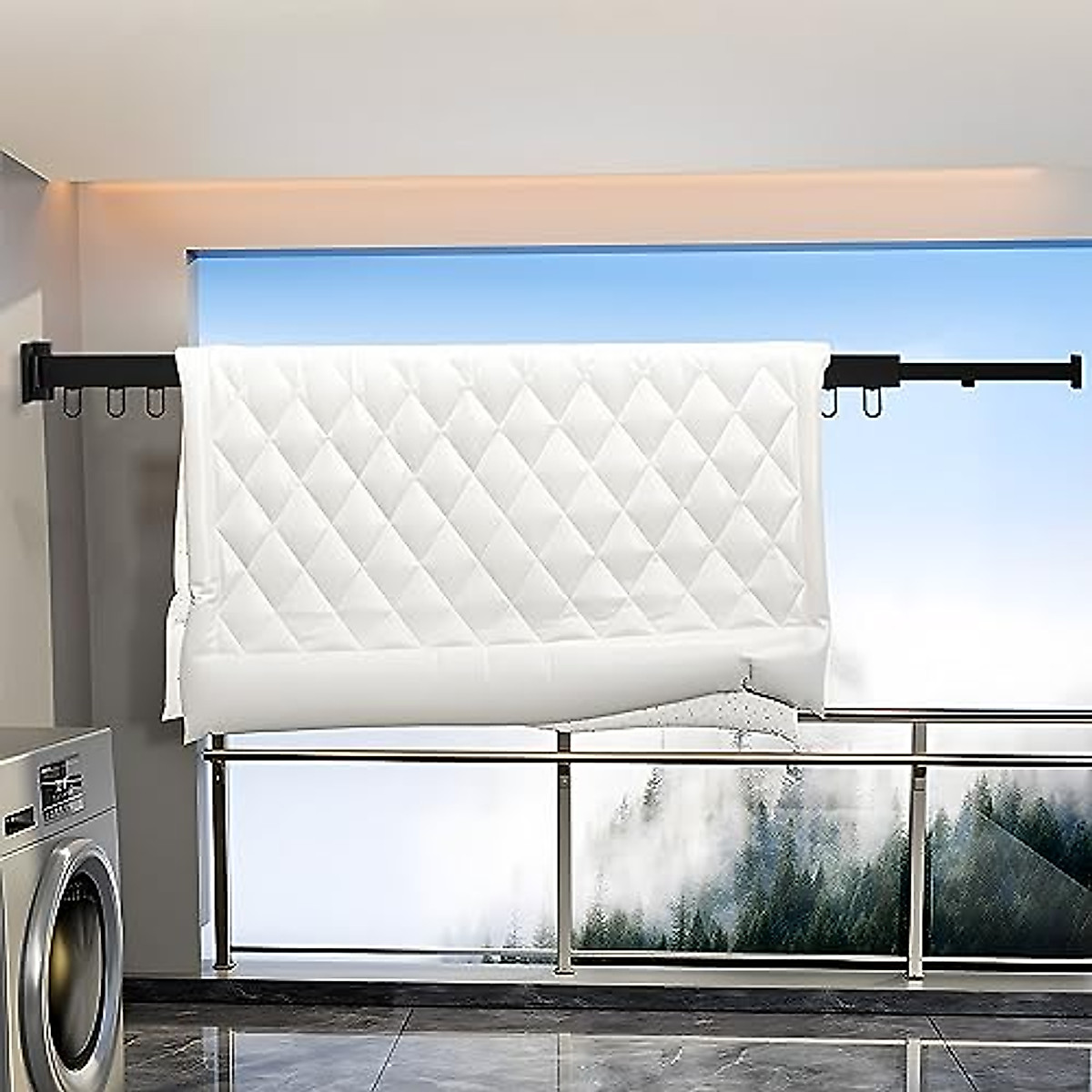 SOCONT Clothes Drying Rack，Black Wall Mounted Clothes Hanger Rack Expandable, Space Saving, Used in Balcony, Laundry Room, Bathroom.