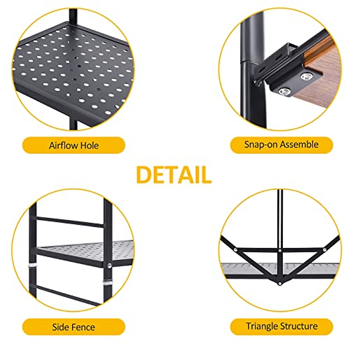 TOOLF 3-Shelf Foldable Storage Shelves with Wheels, Large Capacity Shelving Unit, Freestanding Metal Wire Shelf Rack, Organizer Rack for Garage Kitchen, Basement, Pantry, 1 Piece, Black