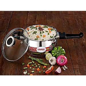 Vinod Pressure Cooker Stainless Steel – Glass Lid Handi Pot - 3.5 Liter – Indian Pressure Cooker – Stove Top Sandwich Bottom – Best Used For Indian Cooking, Soups, and Rice Recipes, Quinoa