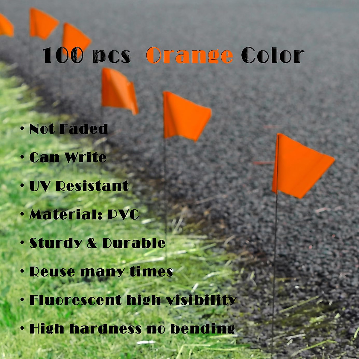 Zozen 100Pack Marking Flags, Orange Marker Flags - 15x4x5 Inch, Lawn Flags, Landscape Flags, Marker Flags for Lawn, Survey Flags, Irrigation Flags, Match with for Distance Measuring Wheel.