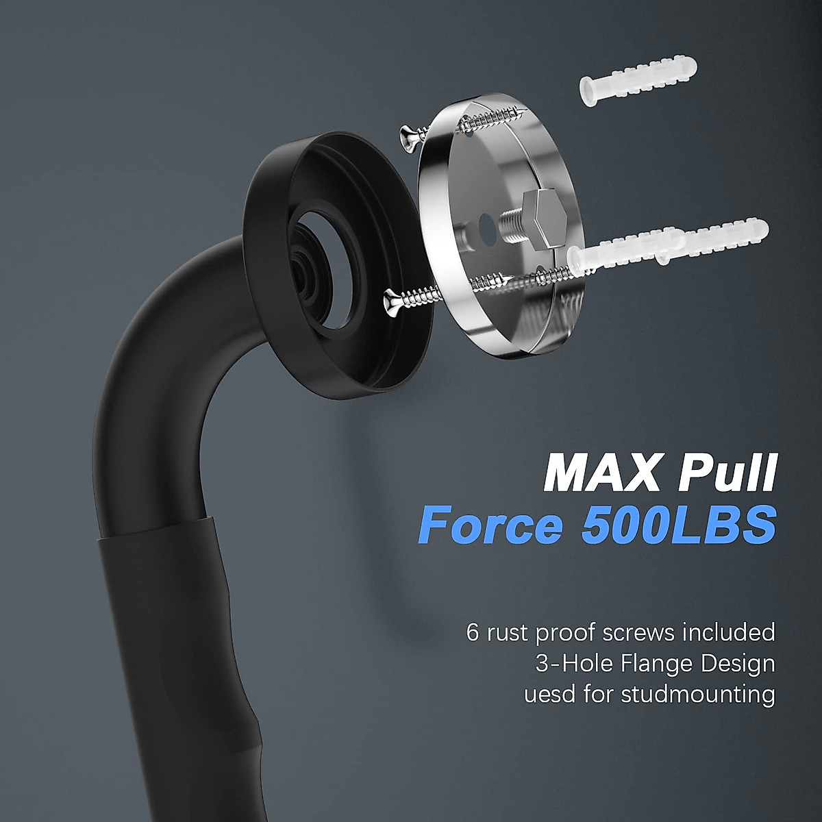 2 Pack 16 Inch Anti-Slip Shower Grab Bars w/Rubber Grip, iMomwee Stainless Steel Bathroom Wall Mount Matte Black Grab Bar Handle, Safety Balance Handrail, Handicap Elderly Senior Assist Bath Handle