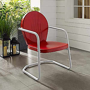 Crosley Furniture Griffith Outdoor Chair, Retro Metal Patio Chairs for Dining, Porch, Deck, Balcony, Red