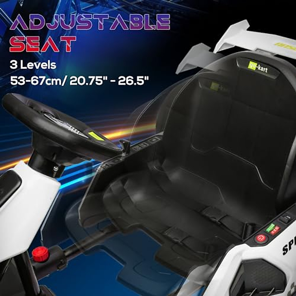 Aosom 24V 7.5 MPH Electric Go Kart with Adjustable Seat, Drifting Car Battery Powered Ride on Toy Outdoor with Slow Start, Button Start, Music, Honking Horn, Lights, for 6-12 Years Old, White