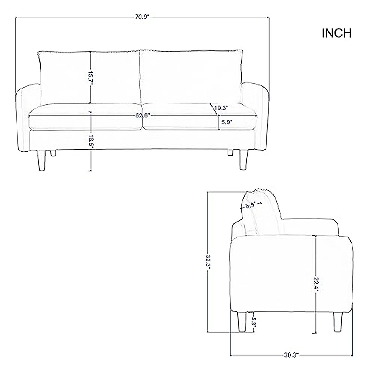 YUNLife&Home Loveseat Sofa,Modern Decor Accent Futon Love Seat Bed for Living Room Bedroom Napping,Tufted Upholstered Small Recliner Couch Furniture,Solid and Easy to Install, Velvet Green 70.9" w