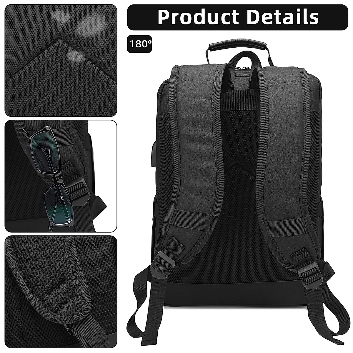 Laptop Backpack Women Men College Backpacks Bookbag Vintage Backpack Book Bag Fashion Back Pack Anti Theft Travel Backpacks with Charging Port fit 15.6 Inch Laptop Black