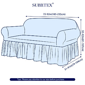subrtex 1 Piece Seersucker Sofa Slipcover with Skirt Universal Stretch Sofa Couch Slipcover Easy Fitted Chair Furniture Protector(3 Seater,Wine), Large