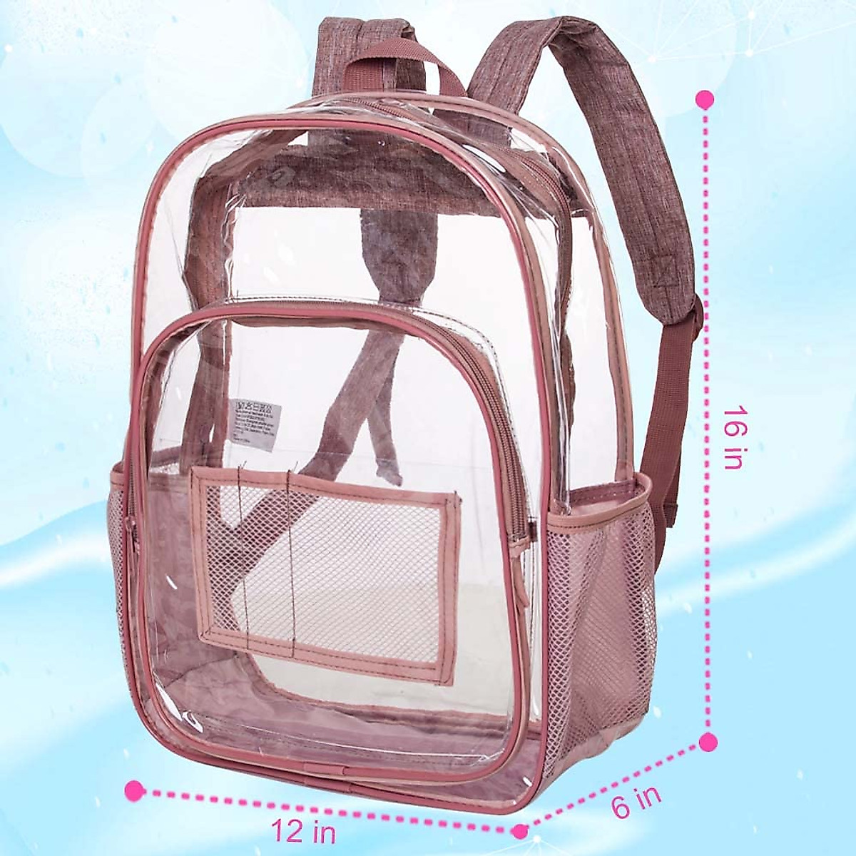 gxtvo Clear Backpack, Heavy Duty Transparent Bookbag, See Through Backpacks for Women - Pink