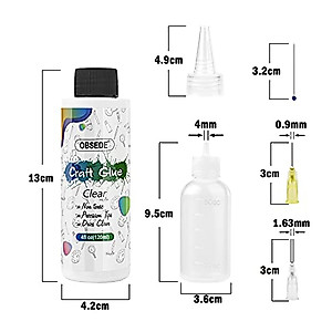 OBSEDE Craft Glue Dries Clear Art Adhesive 4fl oz/120ml with Fine Metal Tip Bottle Applicator Kit for DIY Crafts Glitter Paper Card Decoupage Scrapbooking