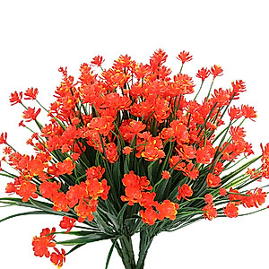HAPLIA 8 Bundles Artificial Flowers, Fake Artificial Greenery UV Resistant No Fade Faux Plastic Plants for Wedding Bridle Bouquet Indoor Outdoor Home Garden Kitchen Office Table Vase (Orange Red)