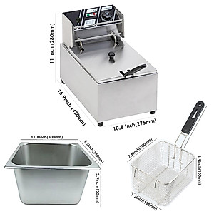 Electric Deep Fryer 6 Liter Stainless Steel French Fries Fryer Pan Economic Type Home Use Party use or Small Commercial Use Counter Top 6QT 110V 120-460°F Chicken Fryer