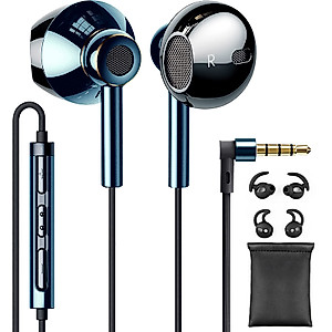 Linklike Wired Earbuds with Microphone Extra Bass Quad Dynamic Drivers Hi-Res Earbuds Wired Noise Isolating Lightweight Earphones with Volume Control 3.5mm Jack in-Ear Headphones(Midnight Green)