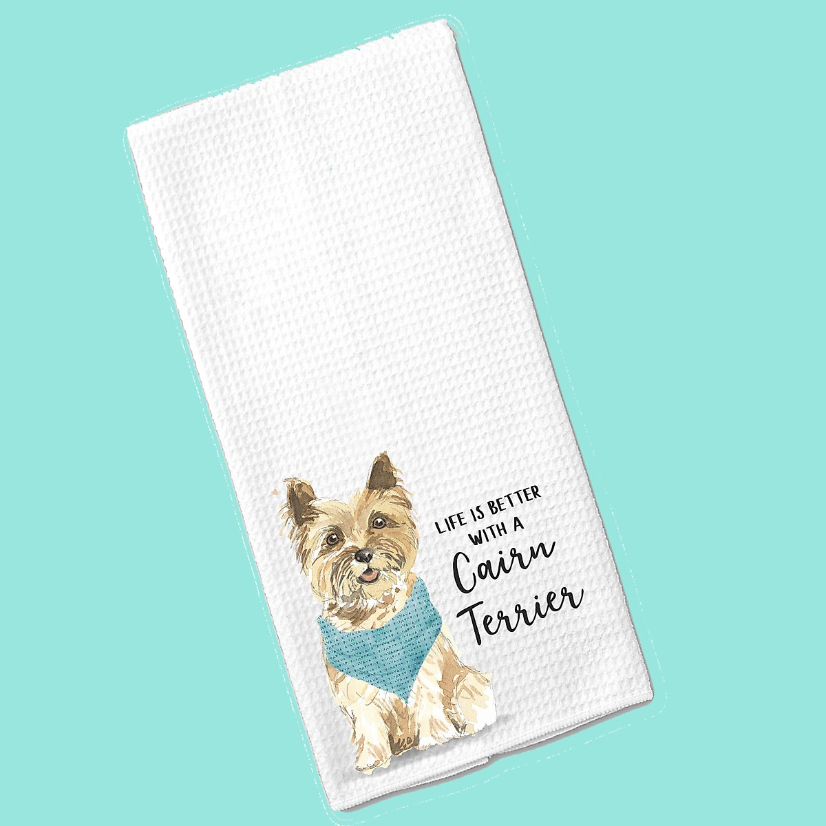 Watercolor Life is Better with a Cairn Terrier Microfiber Kitchen Tea Bar Towel Gift for Animal Dog Lover
