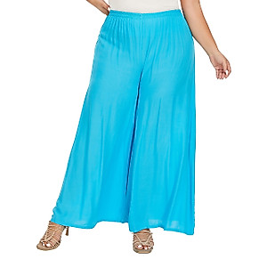 Beautybatik Black Solid Rayon Women Flowy Loose Palazzo Wide Leg Flare Pants Trouser Plus Size 2X