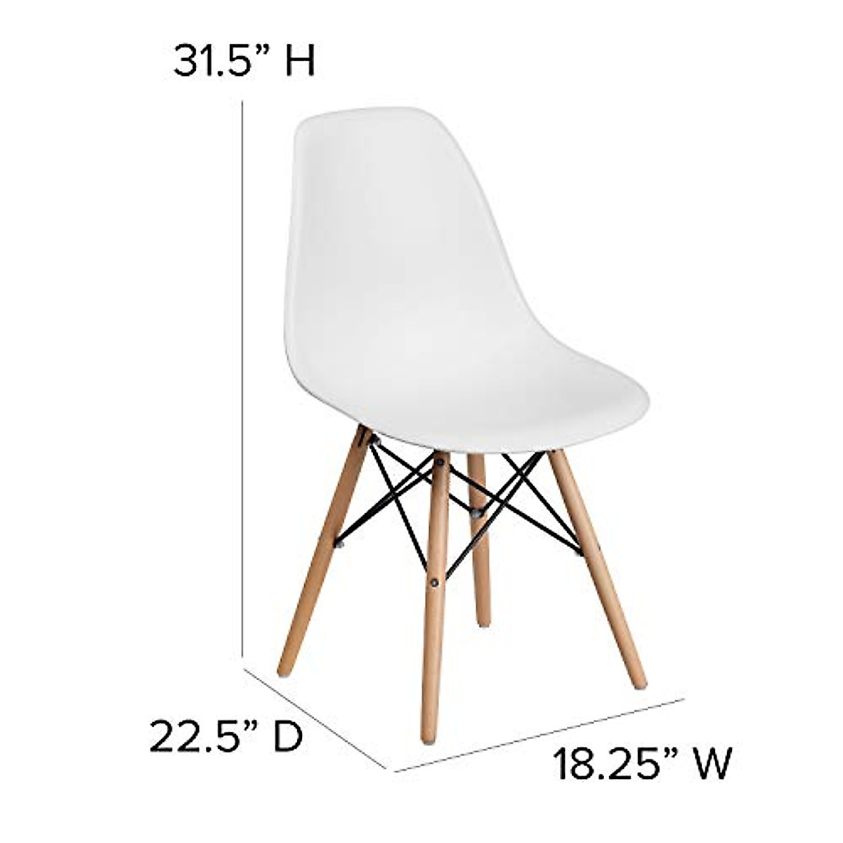 Flash Furniture Elon Series Plastic Modern Dining Chairs with Wooden Legs, Mid-Century Side Chairs for Dining Rooms and Offices, Set of 2, White