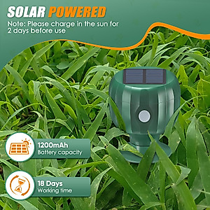 Mole Repellent Solar Powered - 3 Modes IPX7 Waterproof Gopher Vole Repellent Outdoor - Solar Mole Repellent Ultrasonic Sonic Mole Spikes Deterrent Moles Groundhog Chipmunk Repellent for Lawn,4 Pack