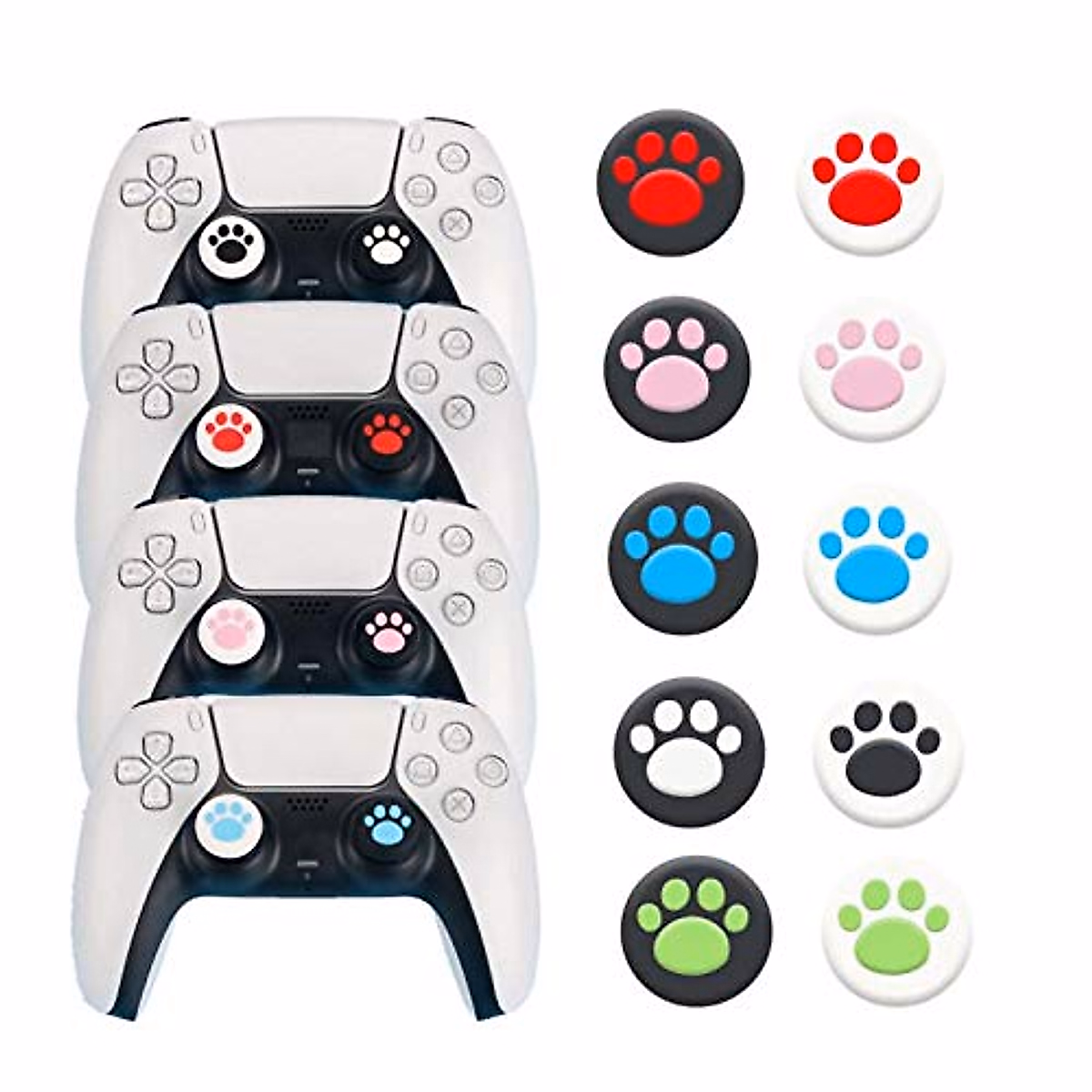 Cat Paw Thumb Stick Grip Cap Joystick Cover for Sony PS5 PS4 PS3 Slim PS2 Xbox 360 Xbox One Series X S Elite Switch Pro Thumbstick (White Pink)