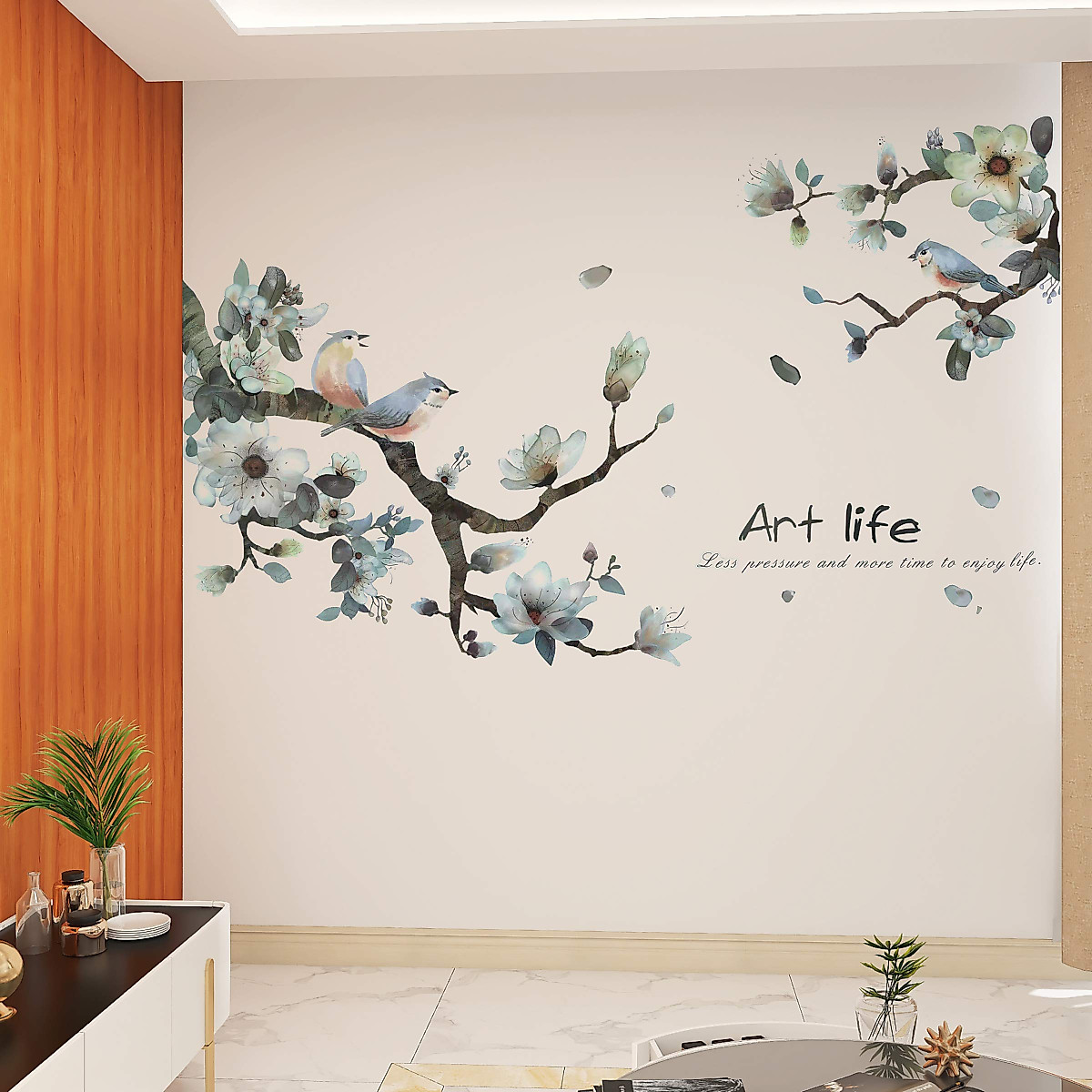 LLYDD Leaf and Bird Wall Sticker Tree Leaves Plant Natual Wall Stickers Decal Art Decor Room Decoration Peel and Stick Self - Adhesive for Garden Living Room Bedroom Kitchen Playroom Nursery Room