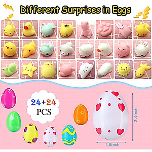 24 Packs Plastic Easter Eggs with Toys Inside Squishy Toys Easter Egg Fillers Easter Basket Stuffers Mochi Squishy Toys Prefilled Easter Eggs Surprise Toys Eastre Egg Hunt Party Favors Gifts for Kids