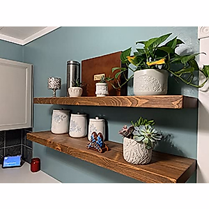 Joel's Antiques Floating Wall Shelf, Solid Pine, Shelving for Bathroom, Kitchen, Living Room, Patented Easy Install, Medium Brown, 30" x 8" x 2"