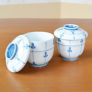 有田焼やきもの市場 Chawanmushi Cups with Lids Set of 2 Japanese Chawan Mushi Arita Imari ware Made in Japan Mebae