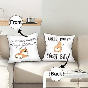 FLDAS Hope You Like Corgis Welcome Door Mat Doormat 17”x30”,It's Not Dog Hair It's Corgi Glitter Reversible Throw Pillow Cover 18”x18”,Set of 1 Pillow Cover 1 Doormat Decor for Home Girls Kids Room