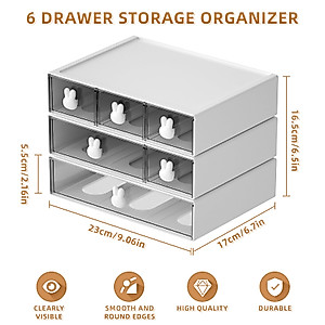 Marbrasse Desk Organizer with 6 Drawers, 3 Tier Stackable Storage Drawers Plastic Makeup Storage, Office Organizers and Storage, Desk Storage Box for Office, School, Home