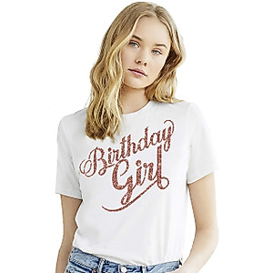 Birthday Shirts for Women - Rose Gold Flourish Birthday Girl T-Shirt - Large - White Tee(FlBdyGrl RG) Wht/Lrg