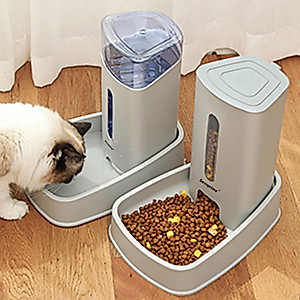 SEVNPRIME Automatic Self-Dispensing Cat & Dog Feeder and Waterer Set, 3.8L Capacity, Gray, for Small to Medium Pets, Dimensions 12.8in x 7.87in x 12.2in