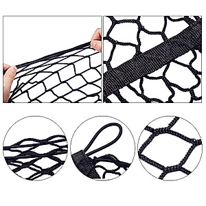 BDFHYK 3 Pocket Cargo Net Trunk Bed Organizer, Black Mesh Storage Net with 4 Metal Hooks, Heavy Duty Cargo Net for SUV, Cars, Pickup Truck Bed, 47.2 x 12 x 11 inches