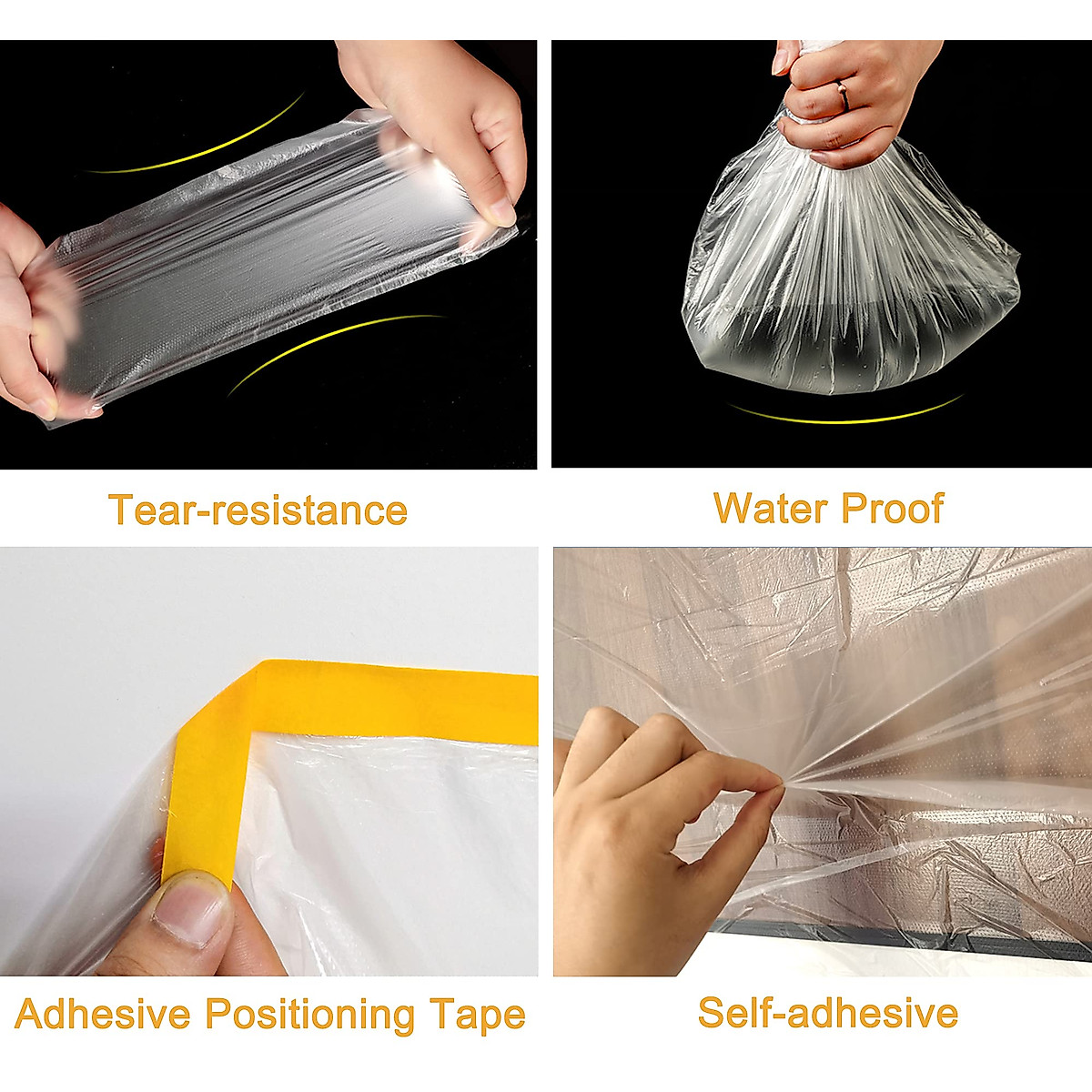 Muf 9 x 65 Feet Plastic Drop Cloth Plastic Sheeting with Masking Tape,Waterproof Protective Masking Film,Prevent Dust Paint for Car,Furniture,Carpet,Floor,1 Pack