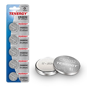 Tenergy 3V CR2032 Batteries, Lithium Button Coin Cell 2032 Battery, Compatible with AirTags, Key FOBs, Calculators, Coin Counters, Watches, Heart Rate Monitors, Glucometer, and More - 5 Pack