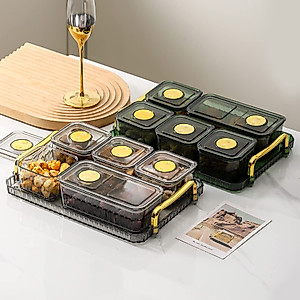 BFU split sealed snack box, covered dried fruit tray, Candy food storage box, split tray, 5 independent snack boxes, cooked food containers, 12 inches