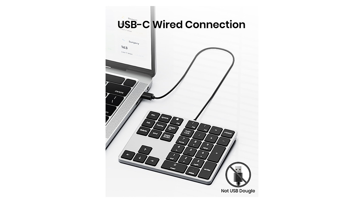 Kisnt USB-C Numeric Keypad 34-Key Portable Numpad for Laptop & Mac