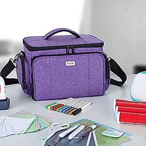Luxja Carrying Case Compatible with Cricut Joy and Easy Press Mini, Carrying Bag with Supplies Storage Sections, Purple