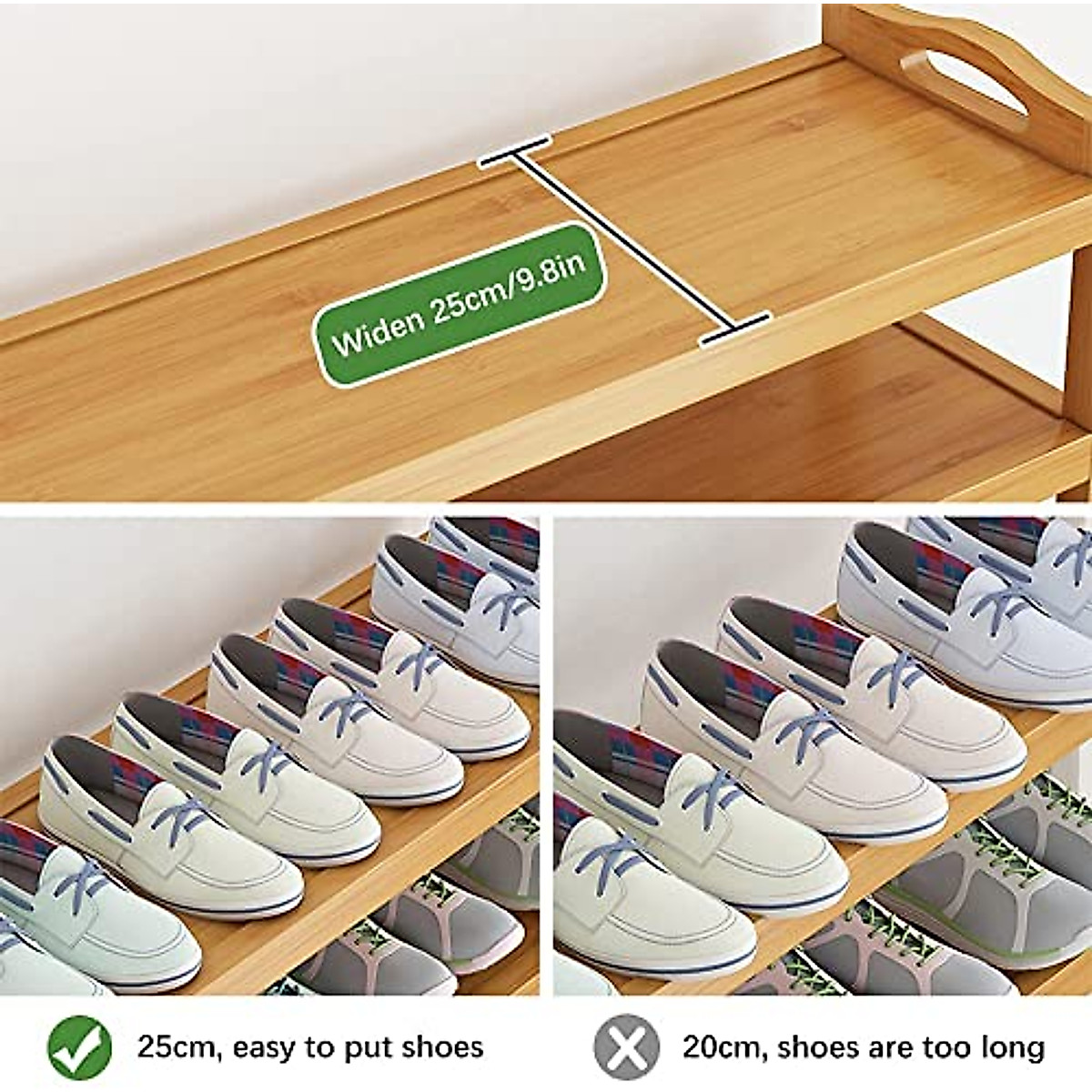 FEACM Bamboo Shoe Rack, 3-Tier Shoes Storage Organizer, Shoe Shelf for Entryway Boots Closet Free Standing Doorway, 70 x 25 x 51cm