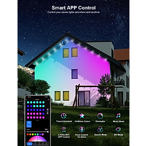 APPECK Permanent Outdoor Lights 100ft, Smart RGB Outdoor Lights with 72 LEDs, IP65 Waterproof LED Eaves Lights, 54 Scene Modes Lighting for Party, Daily, Halloween, Christmas, Roof, Garden, Patios