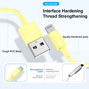 FGUIME 4Pack Long iPhone Charger Cord 10 ft, [Mfi Certified] Charging Cable, Lightning Cable to USB Compatible with iPhone 14 13 12 11 Pro Max XR XS X 8 7 6 Plus SE 5S iPad and More - Yellow