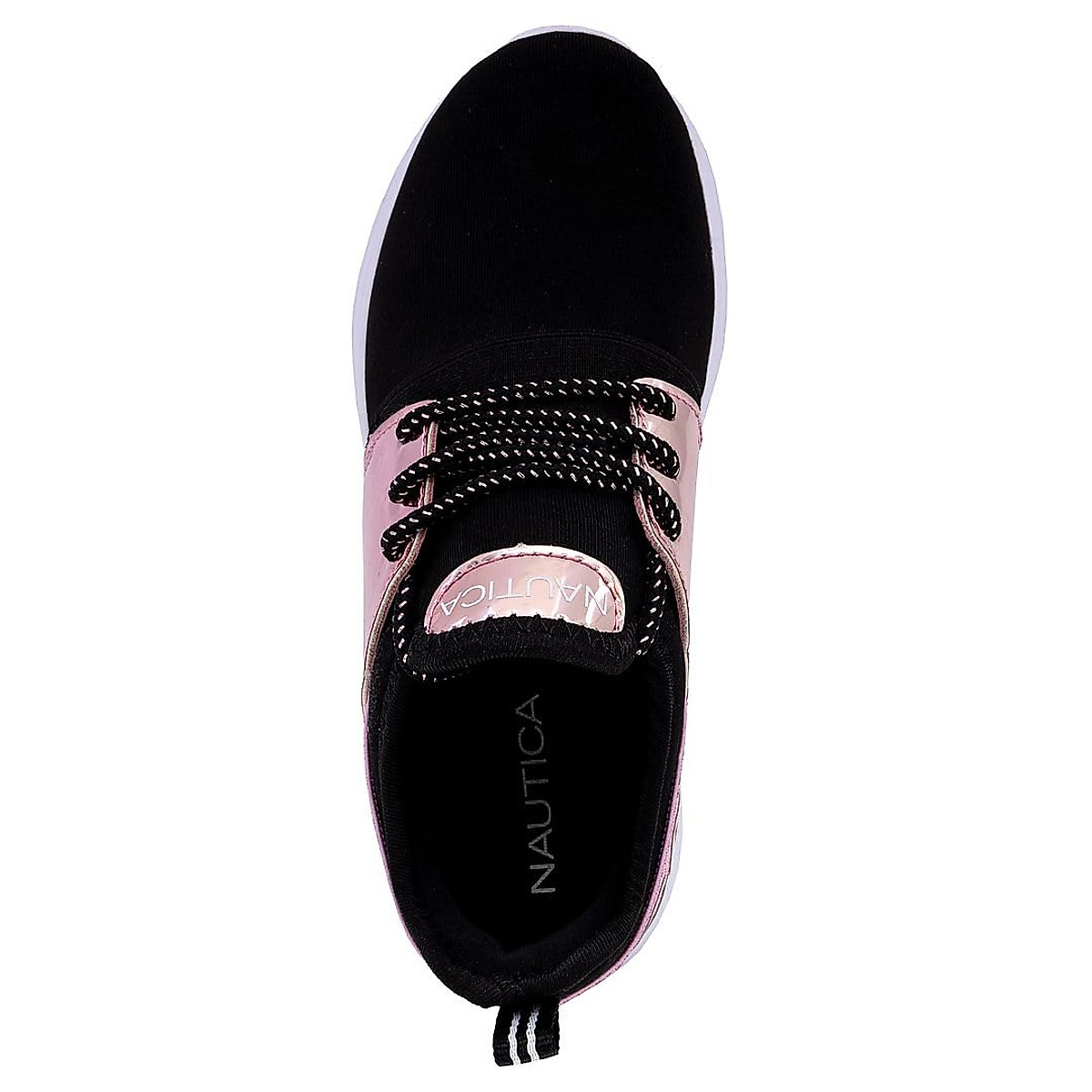 Nautica Youth Girls Athletic Fashion Lace Up Tennis Sneakers-Kappil Metallic-Pink Metallic Black Size-2