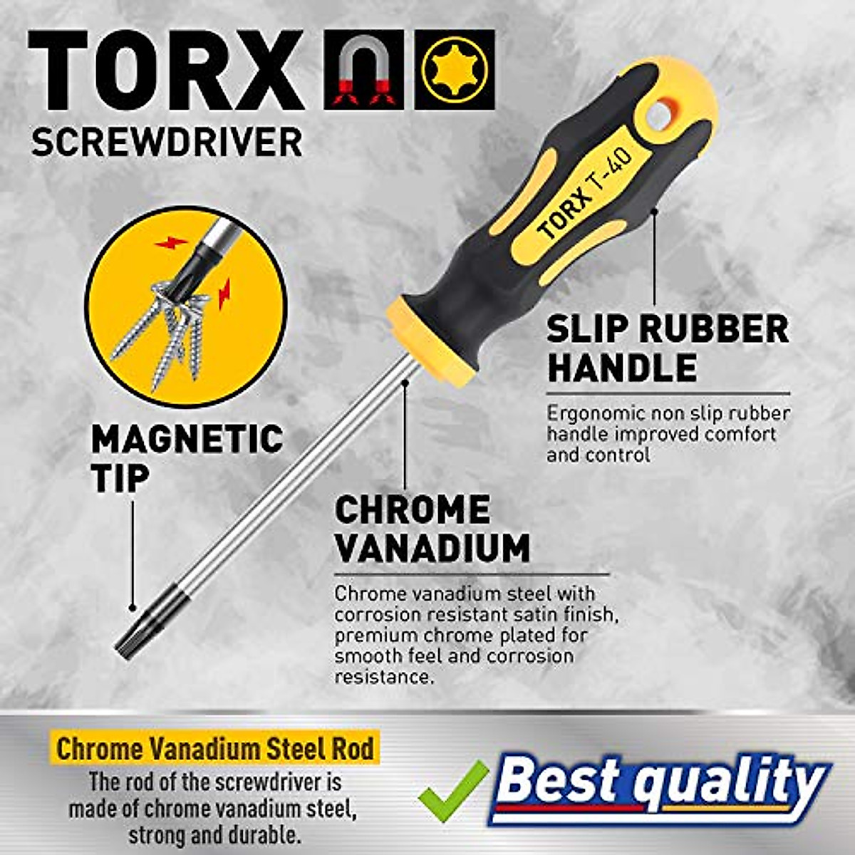 Amartisan 12-Piece Magnetic Torx Screwdrivers Set, Magnetic Torx Driver Star Screwdrivers Set T5 - T40 Best Choice