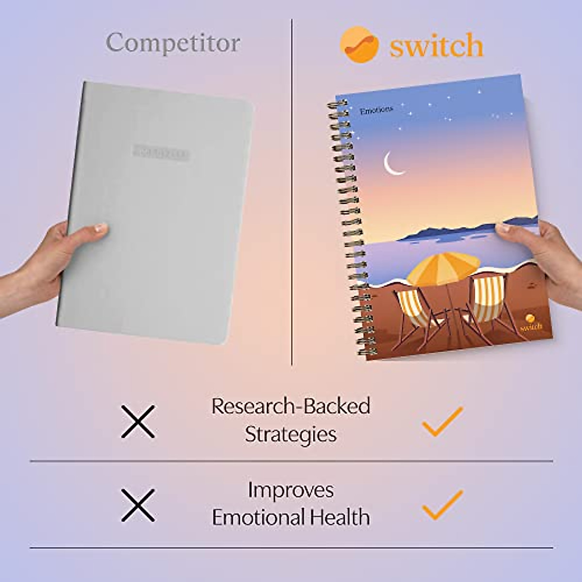 Switch Research Emotions Journal - Self Care Journal - Psychologist-Backed Manifestation Journal - Therapist Recommended Affirmation Journal - Beautiful Self Care Journal for Women