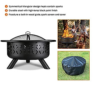 Cityflee 36 Inch Fire Pits for Outside Wood Burning Large Outdoor Heavy Duty Firepits with Spark Screen for Patio & Backyard Bonfires, Includes Poker