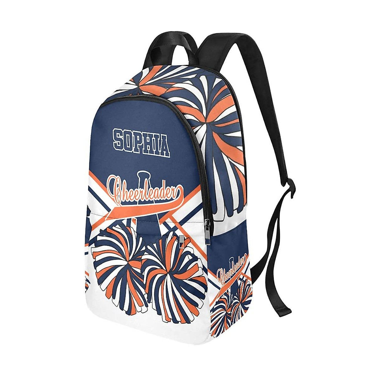 CUXWEOT Personalized Cheer Navy Blue Orange Cheerleader Backpack with Name Custom Travel Bag for women Men