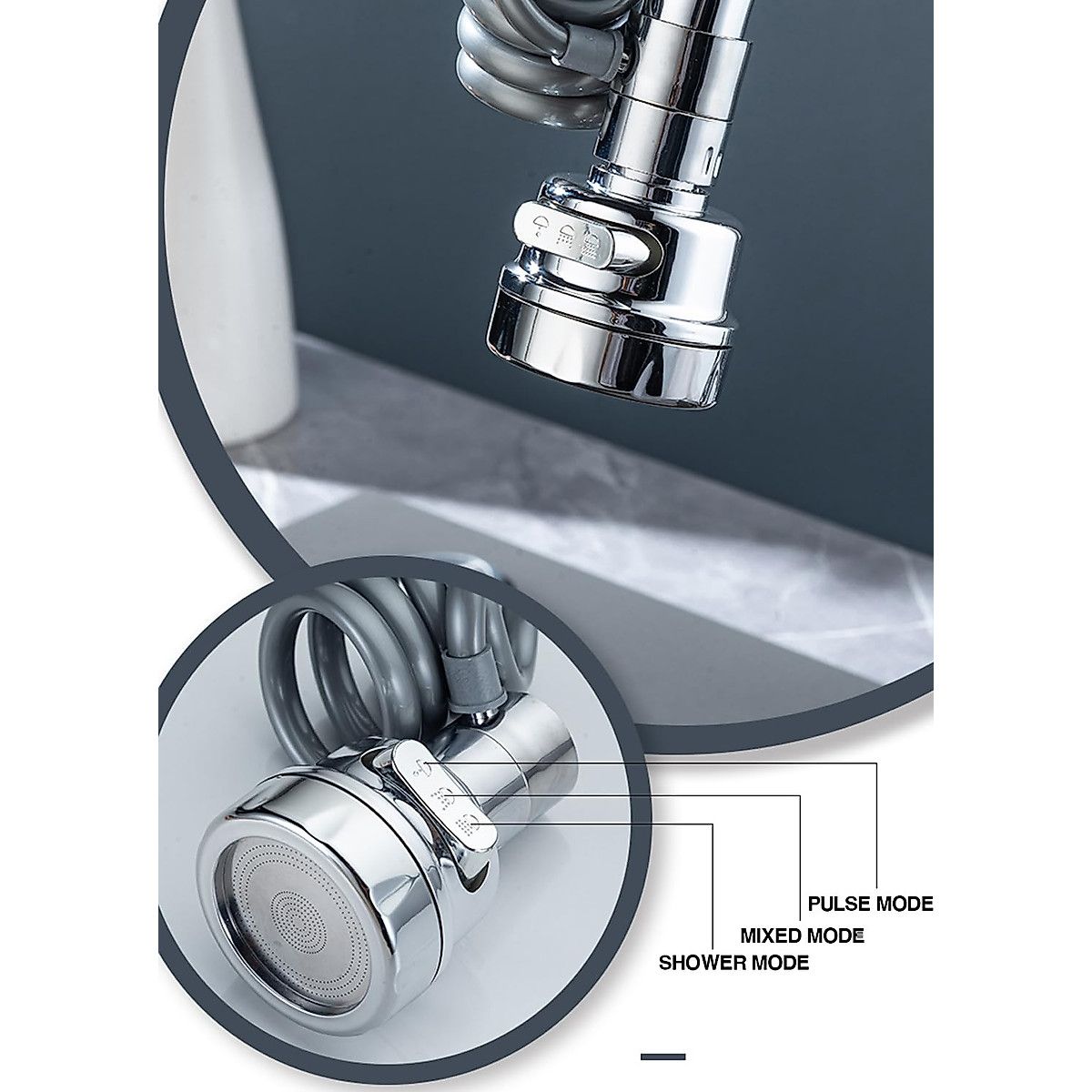 Kitchen faucet head replacement,3 Spray Modes Faucet Aerator,sink faucet head sprayer head replacement，Infinite angles Movable Faucet Extender for Kitchen Sink for Washing Face Shampoo