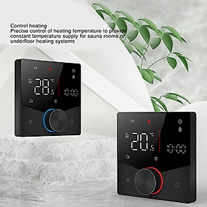 WiFi Programmable LCD Display Smart Thermostat for Tuya with Knob, Floor Heating Control Panel, Digital (Black)