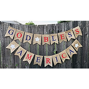 GOD BLESS AMERICA Patriotic Banner - 4th of July Party Decoration - Memorial Day Fourth of July Banner - Military Bunting Veterans Day Garland by Jolly Jon