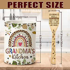 Rabbitable Gifts for Grandma, Ceramic Utensil Holder for Cooking with Wooden Spoons Mothers Day Gifts for Grandma, Grandma Mothers Day Gift Cooking Tools Kitchen Utensils Set with Wooden Spoons for 6
