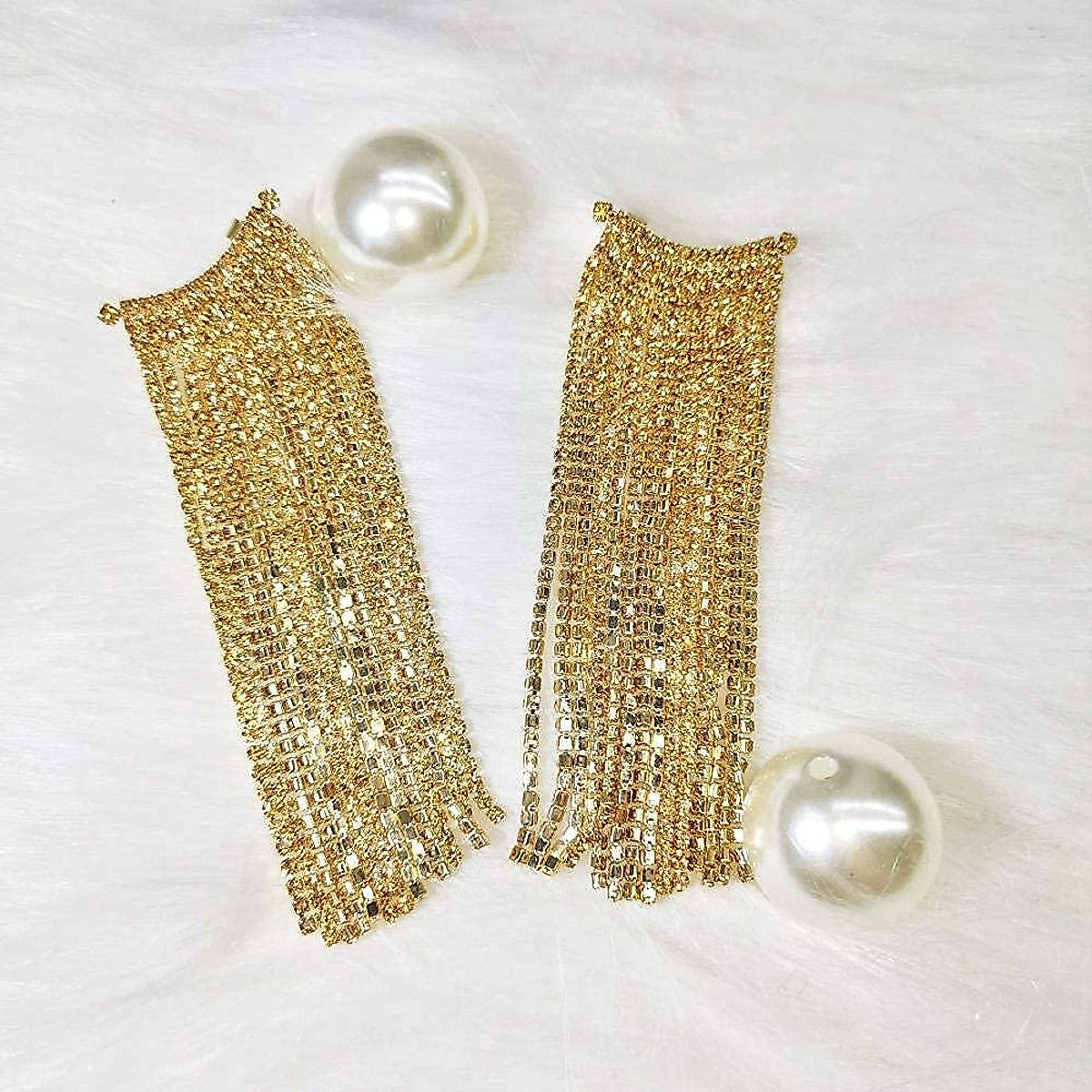 Uncle J Gold/Silver Rhinestone Crystal Long Tassel Dangle Earrings-Fringe Chain Chandelier Drop Earrings for Women, Wedding, Gifts