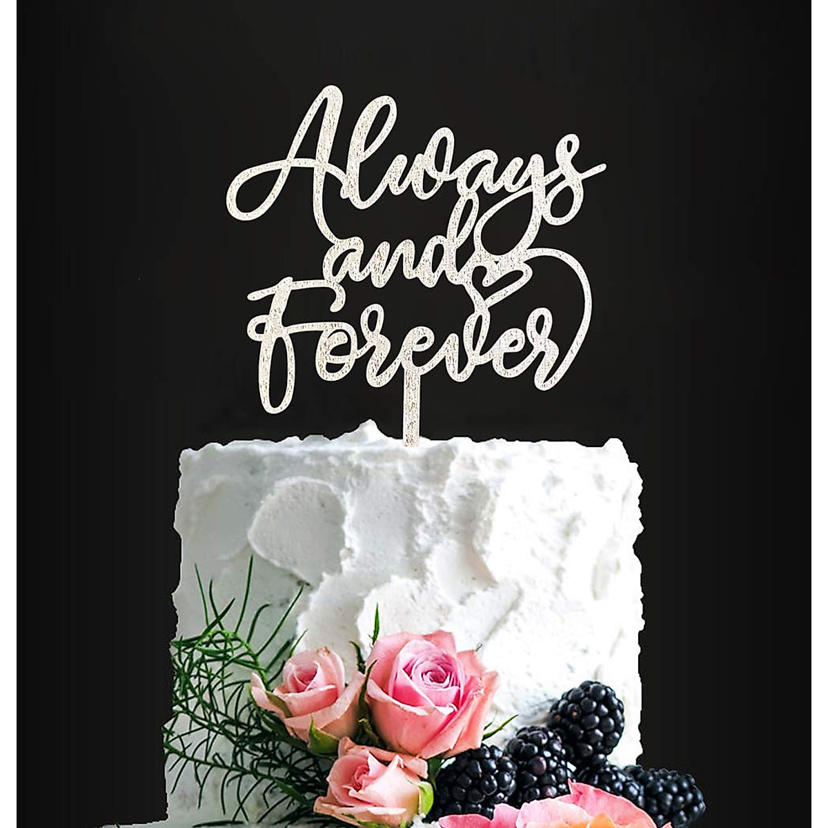 Always and Forever Wedding Cake Topper, Silver Glitter After All This Time Always Wedding Cake Topper