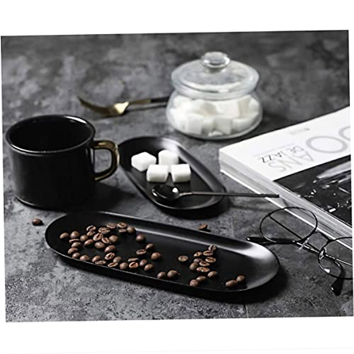 Stainless Steel Towel Tray Dish Plate Tea Storage Tray Fruit Cosmetics Jewelry Organizer Oval Black Tray
