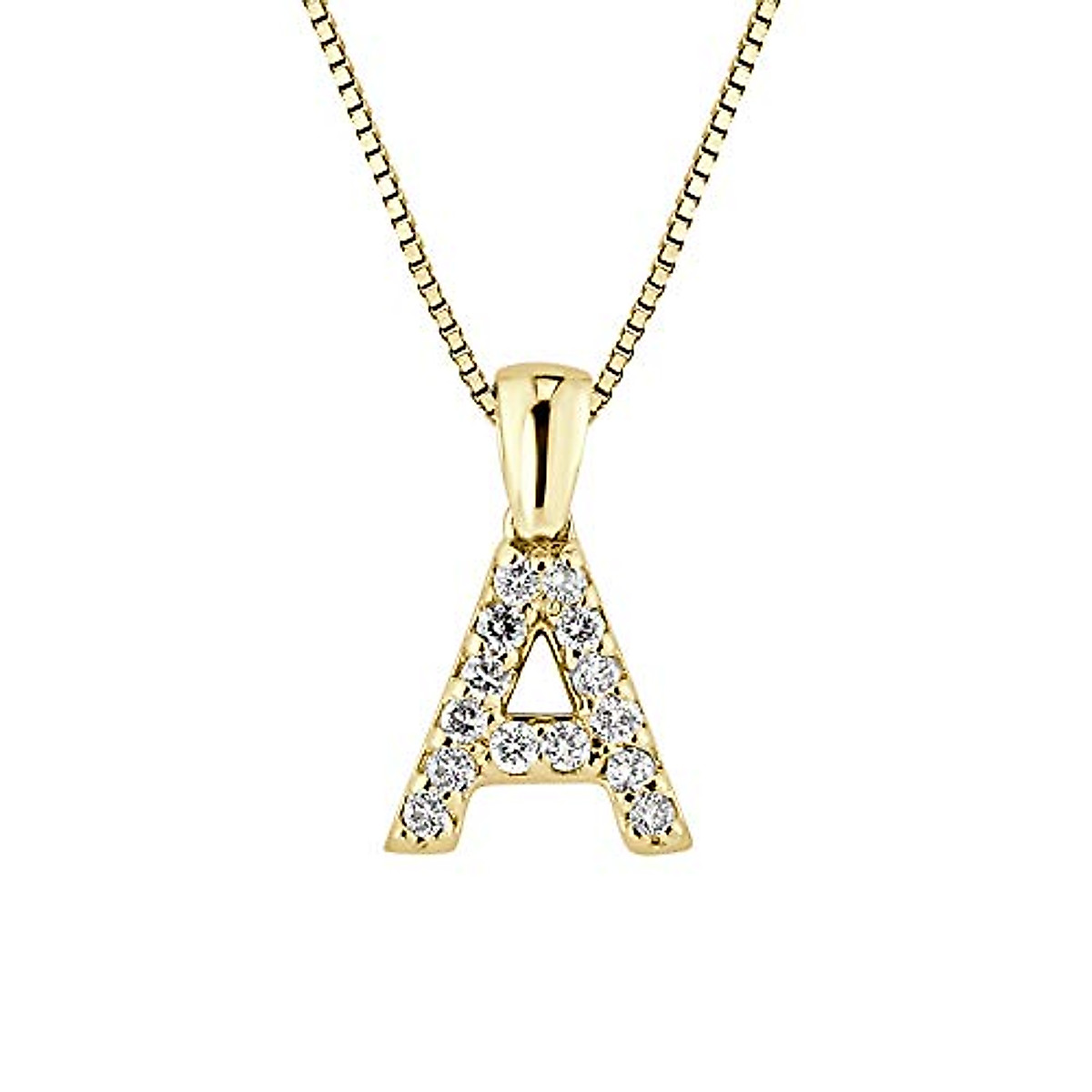 Diamond Wish 14k Yellow Gold Letter A Diamond Initial Pendant Necklace (1/10cttw) with 18-inch chain